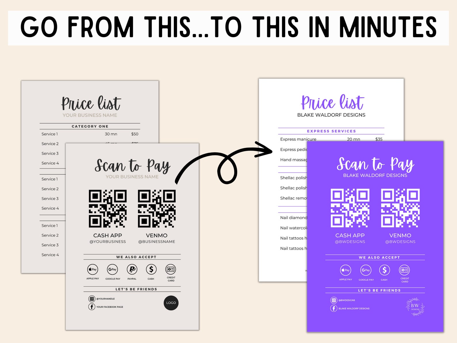 Payment Sign Bundle, Business Sign Templates, QR Code Sign, Let’s Be ...