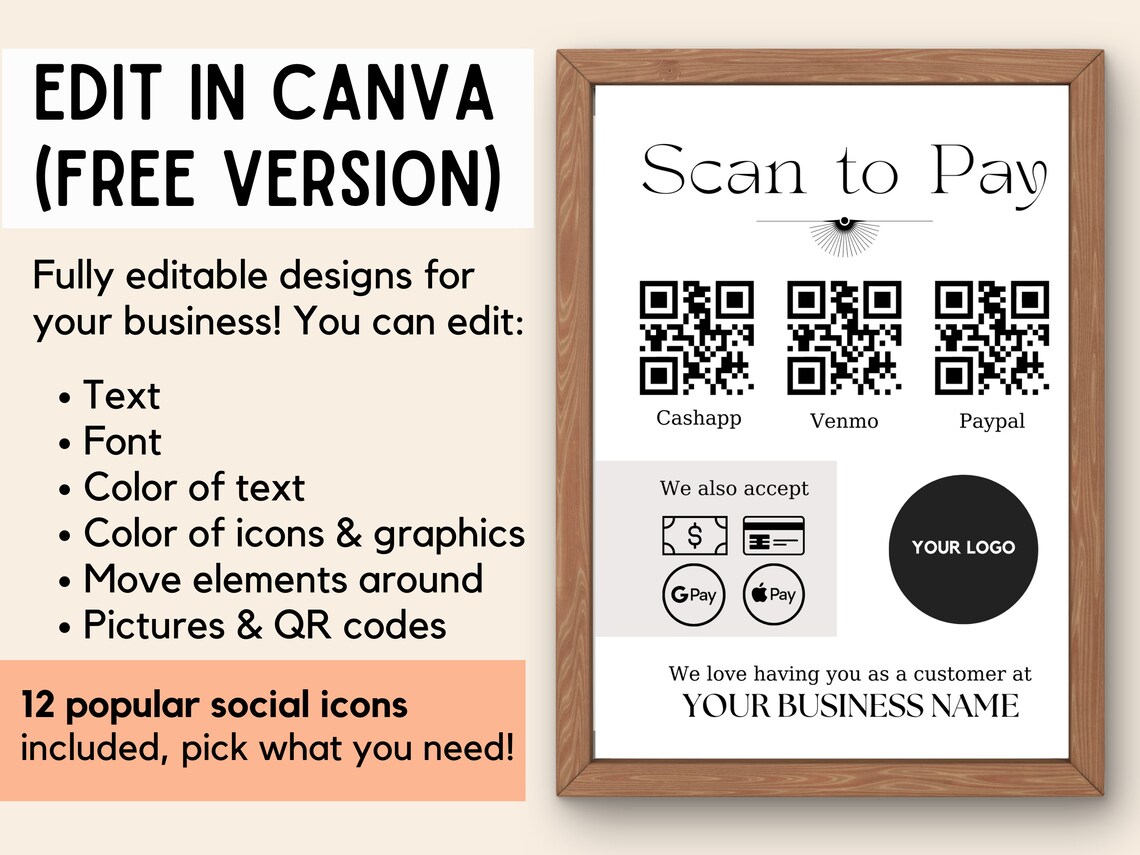 Scan to Pay Sign, Editable QR Code Sign, Scan to Pay Template, QR Code ...