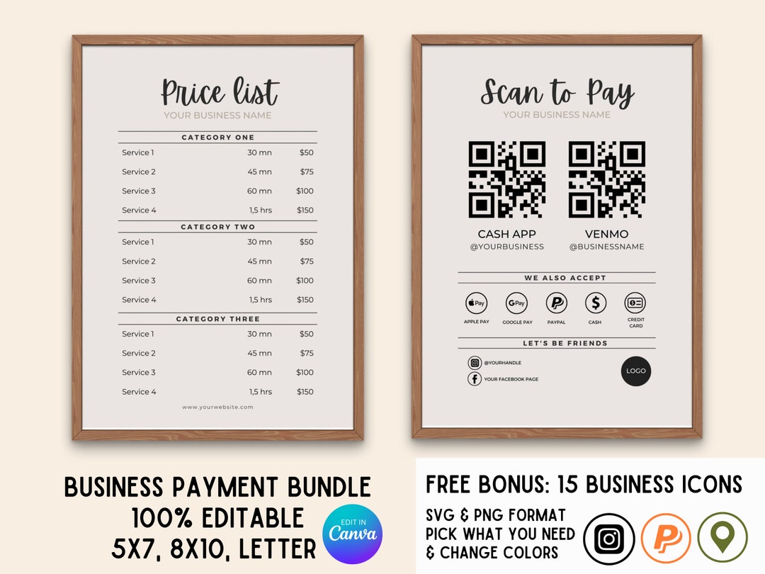 Payment Sign Bundle, Business Sign Templates, QR Code Sign, Let’s Be ...