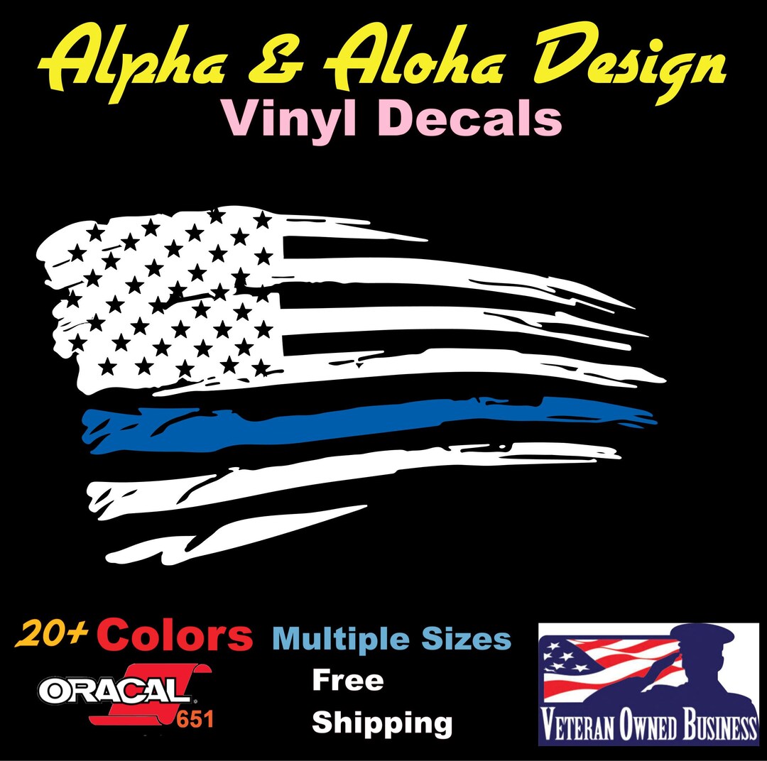 Distressed American Flag Thin Blue Line Vinyl Decal Sticker Car Laptop ...