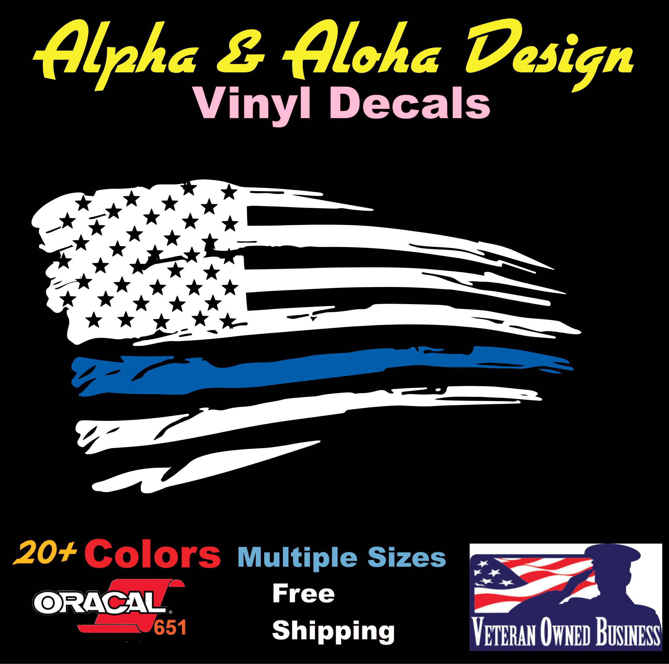 Thin Blue Line Decal Distressed American Flag - Ripped USA Sticker For ...