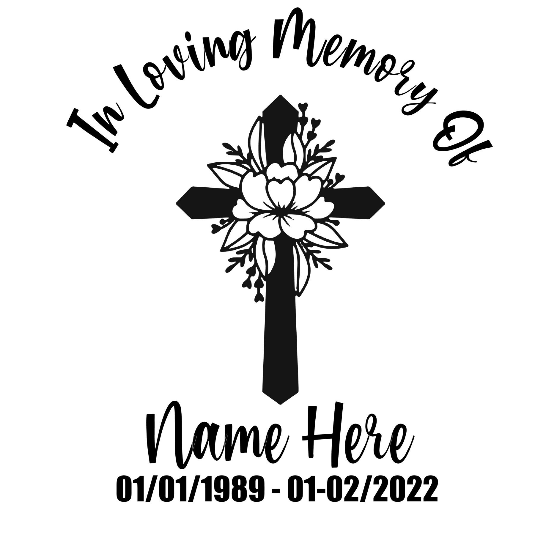 In Loving Memory of Cross and Flowers Vinyl Decal, Custom in Loving ...