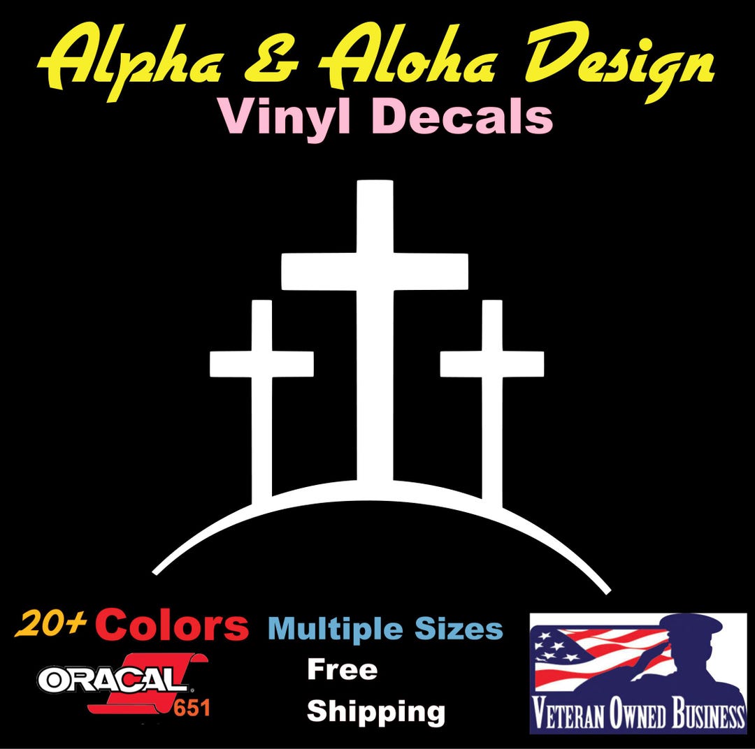 Three Crosses on Hill Decal, Religious Cross Decal, Custom Cross ...