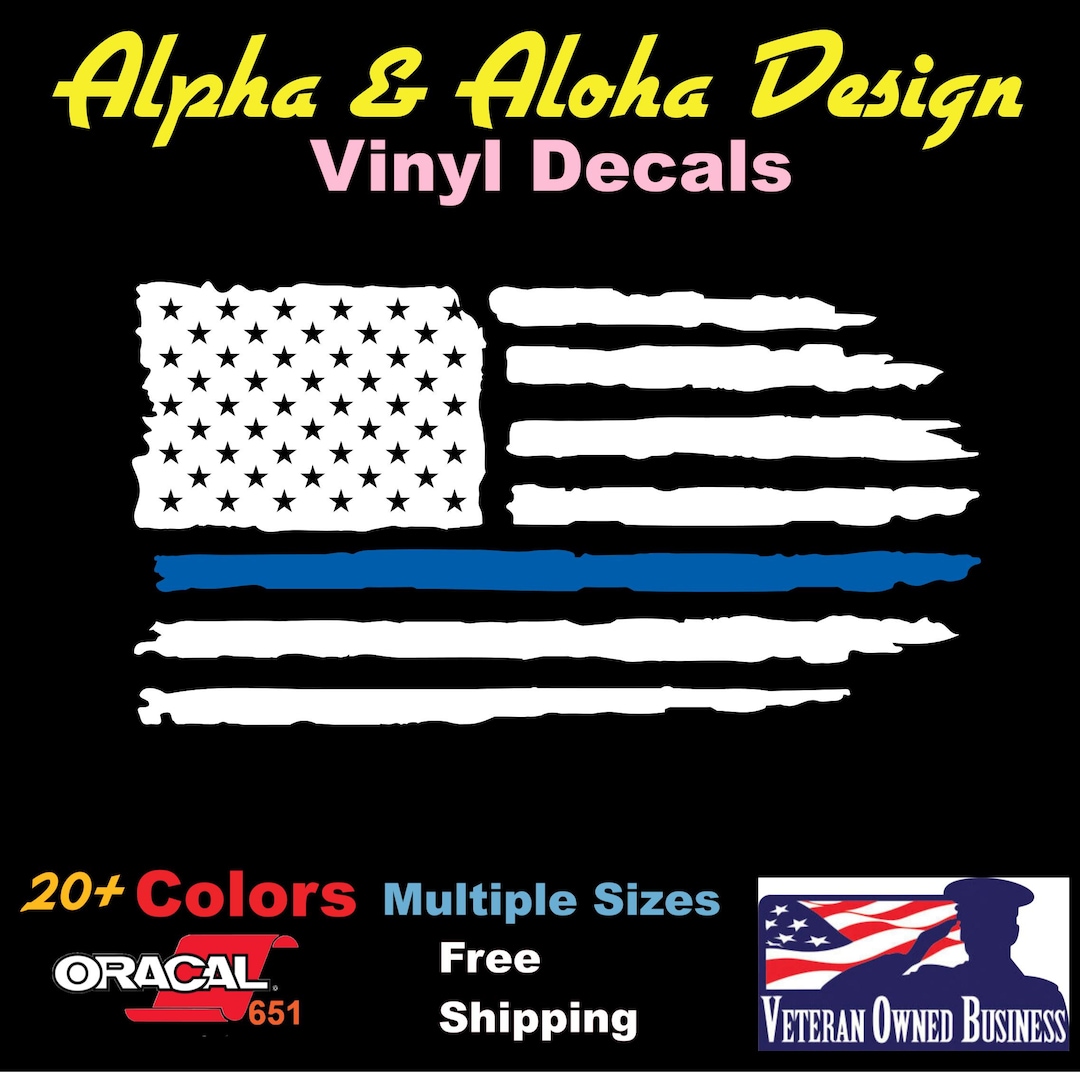 Distressed American Flag Thin Blue Line Vinyl Decal Sticker Car Laptop ...