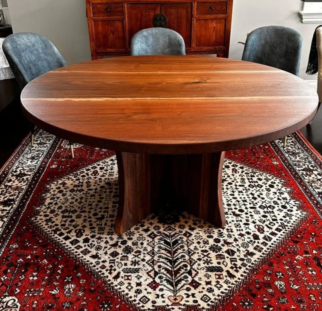 60" Round Walnut Table With Classic Style Wood Base - Etsy
