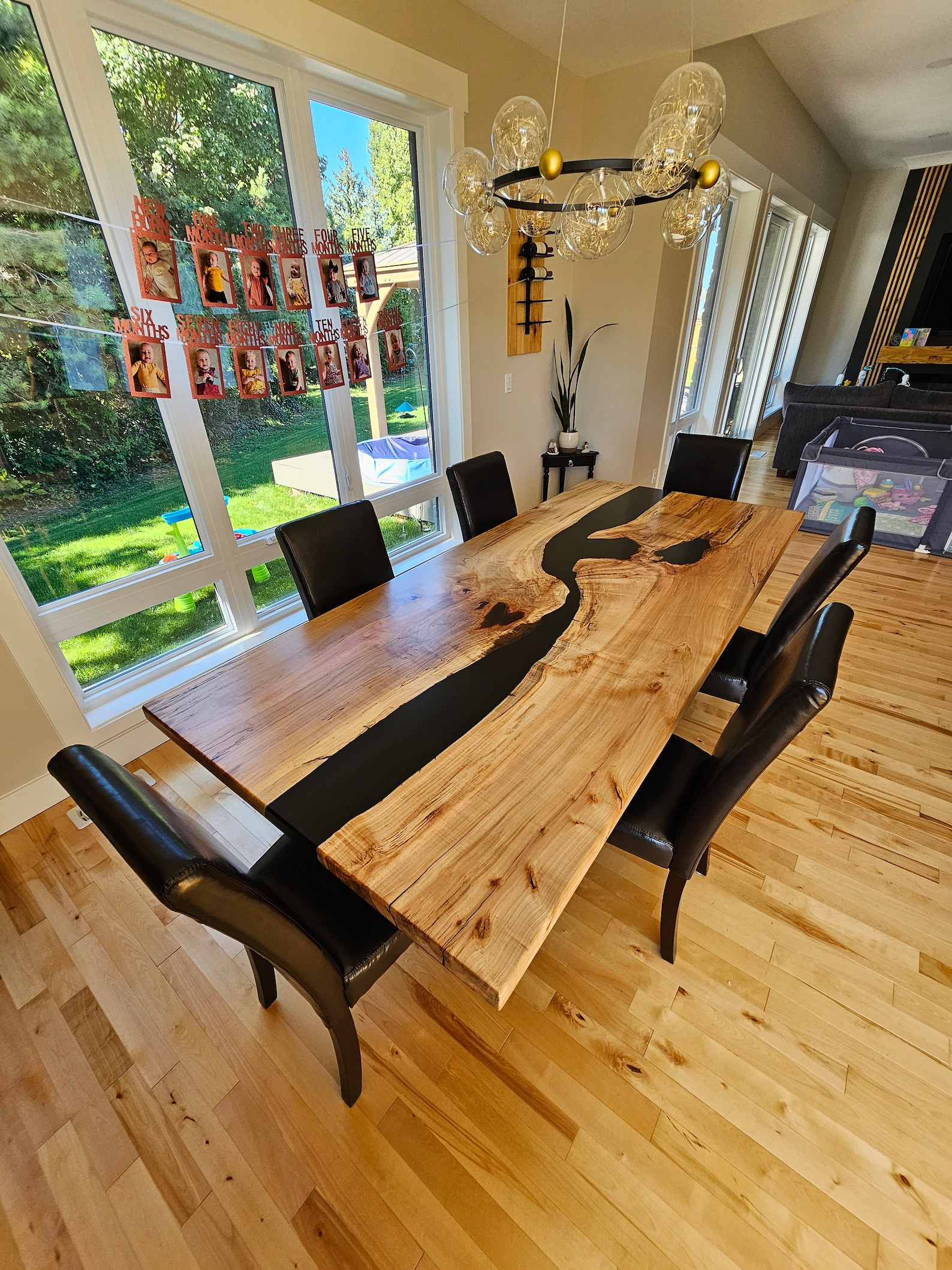 84" Spalted Maple Dining Table With Black Resin & Standard U Shape ...