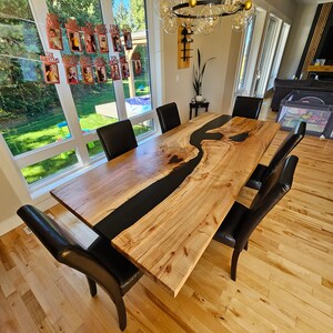84" Spalted Maple Dining Table With Black Resin & Standard U Shape ...