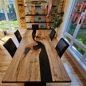 84" Spalted Maple Dining Table With Black Resin & Standard U Shape ...