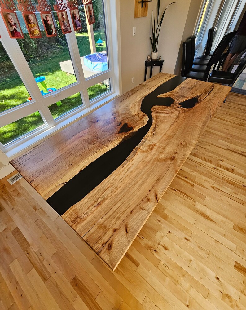 84" Spalted Maple Dining Table With Black Resin & Standard U Shape ...