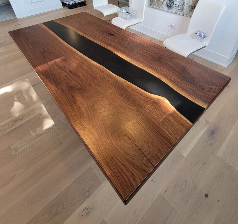 84" Custom Walnut River Table With Modern Base - Etsy