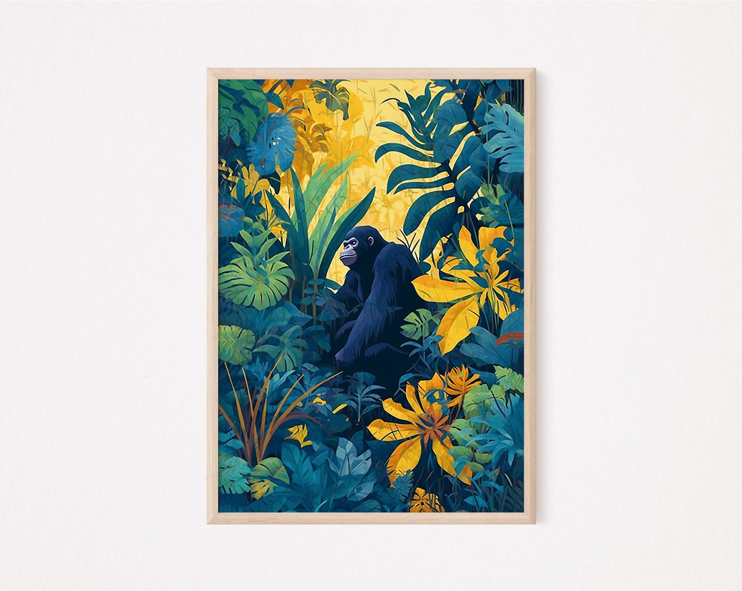 Dschungel Gorilla Poster Tropisch Wandkunst Indigo Blau - Etsy