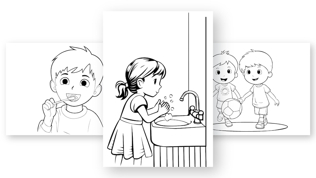 Healthy Habits Coloring Pages Set (3) - Etsy