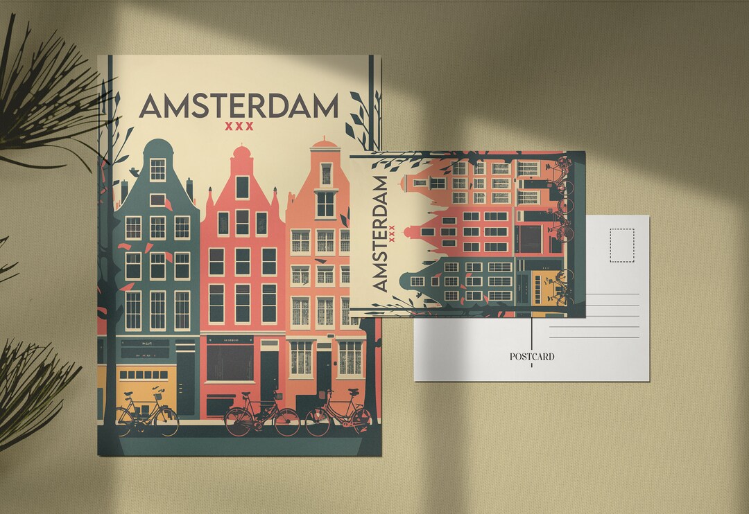 Amsterdam Holland Postcard A6 A4 A3 Size Art Print Interior - Etsy