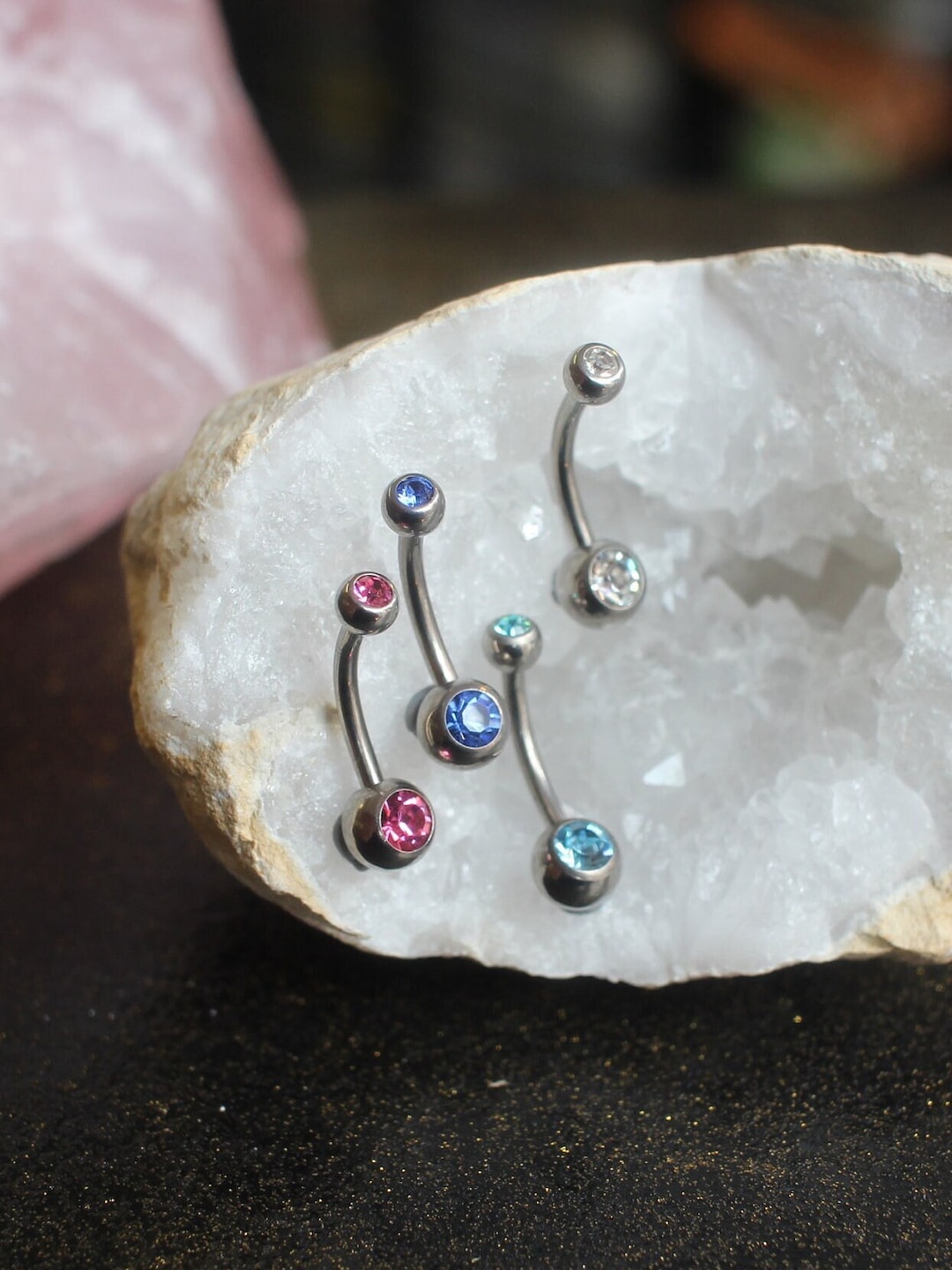 ZARA • Navel Belly Bar • Double Small Crystal • Cubic Zirconia • 6 ...