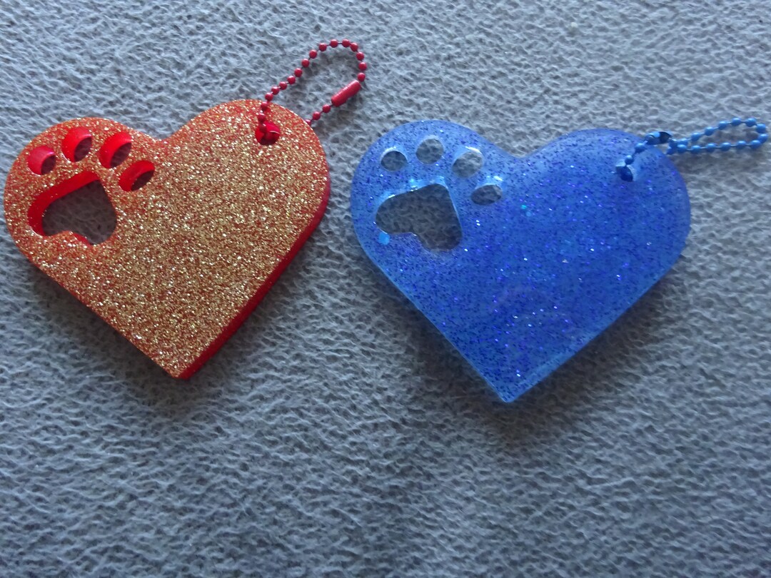 Epoxy Heart With Dog Paw Keychain - Etsy