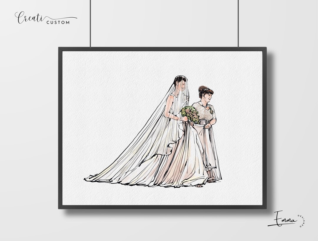 Custom Bride and Mother Portrait, Mother and Daughter Watercolor ...