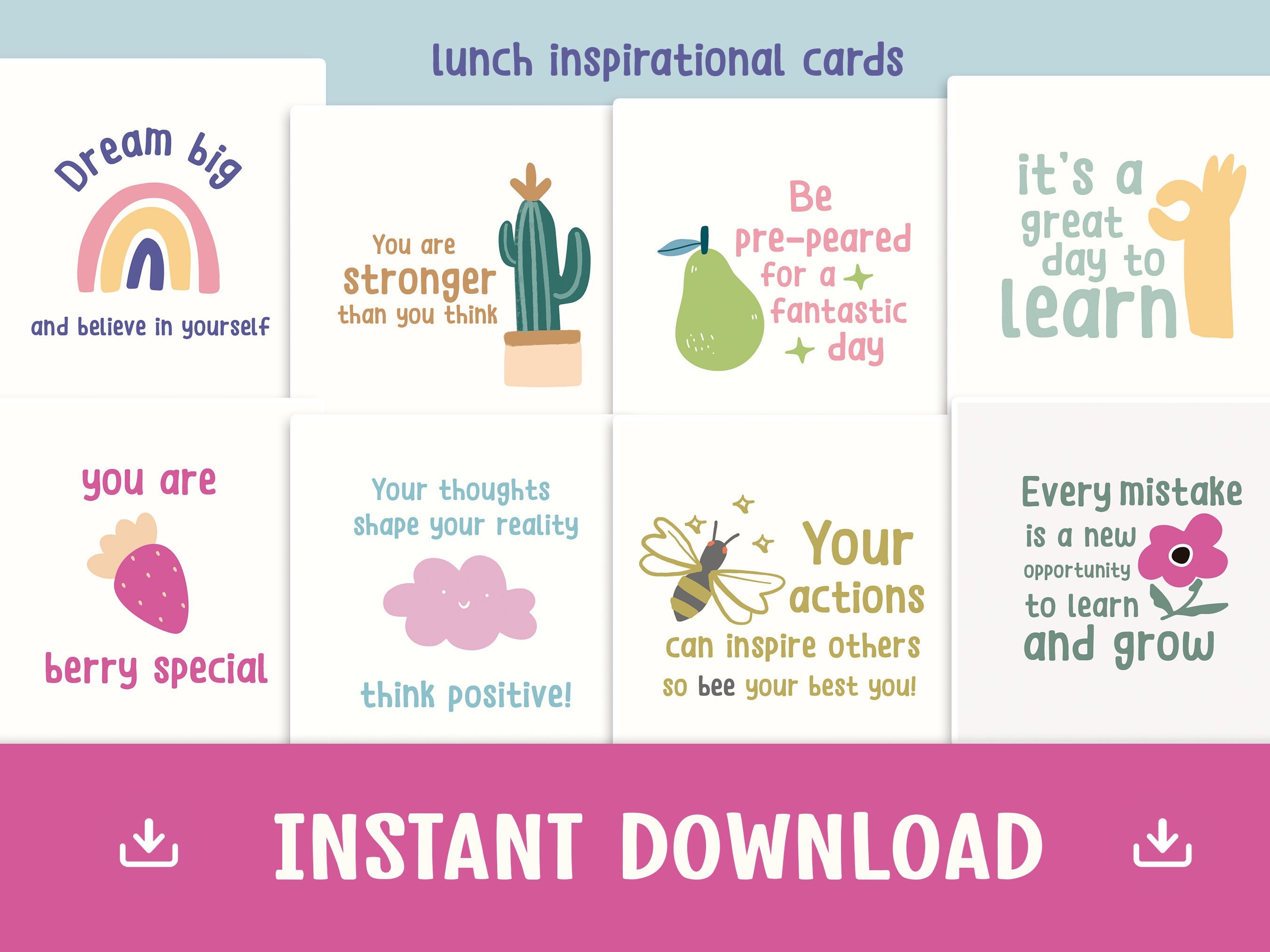 Printable Lunchbox Notes, Inspirational Lunch Box Cards for Kids ...