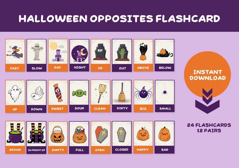 Halloween Opposite Flashcards, Montessori Homeschool Flashcards ...