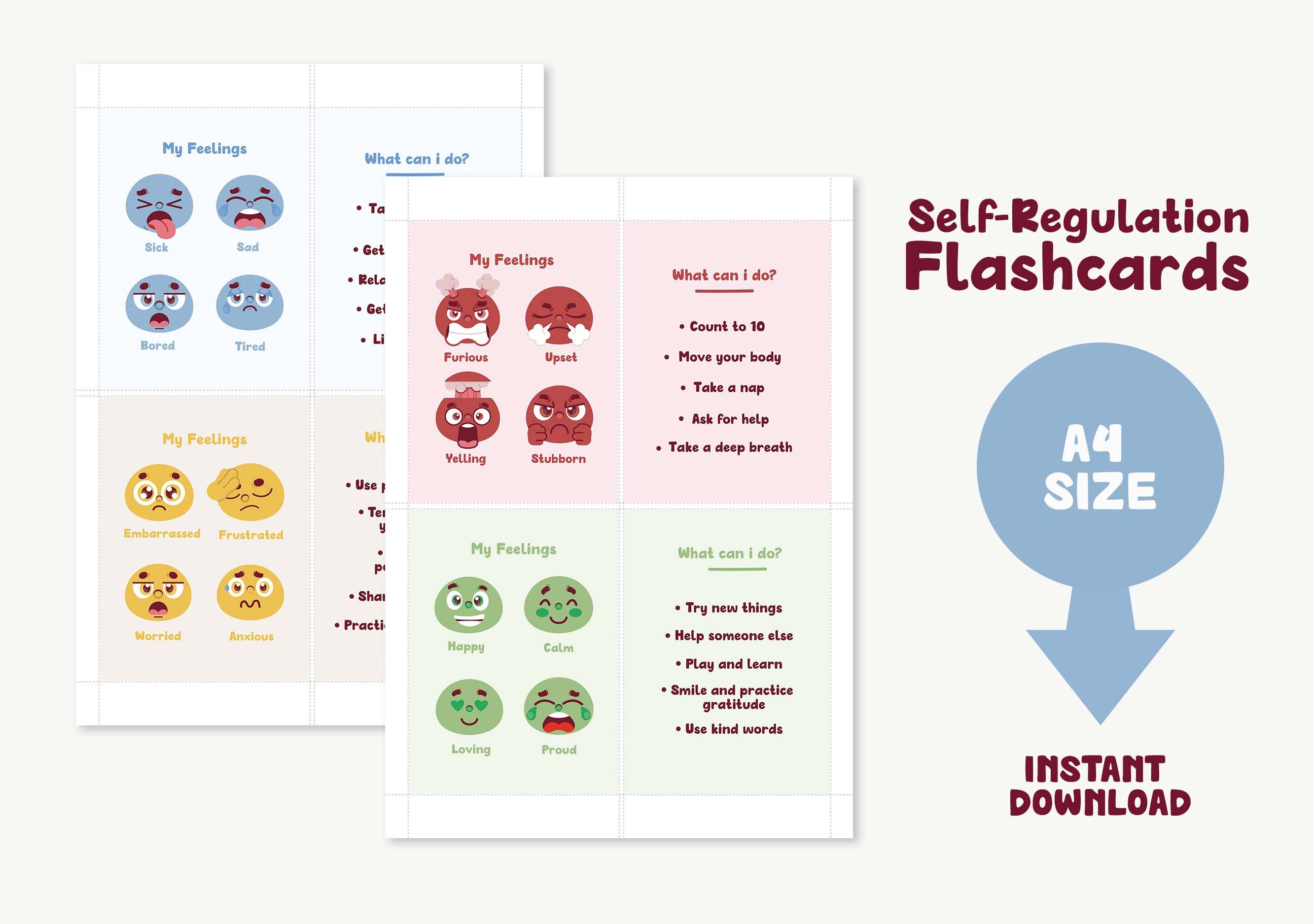 Self-regulation Flashcards, Anxiety Relief, Calming Corner, Coping ...