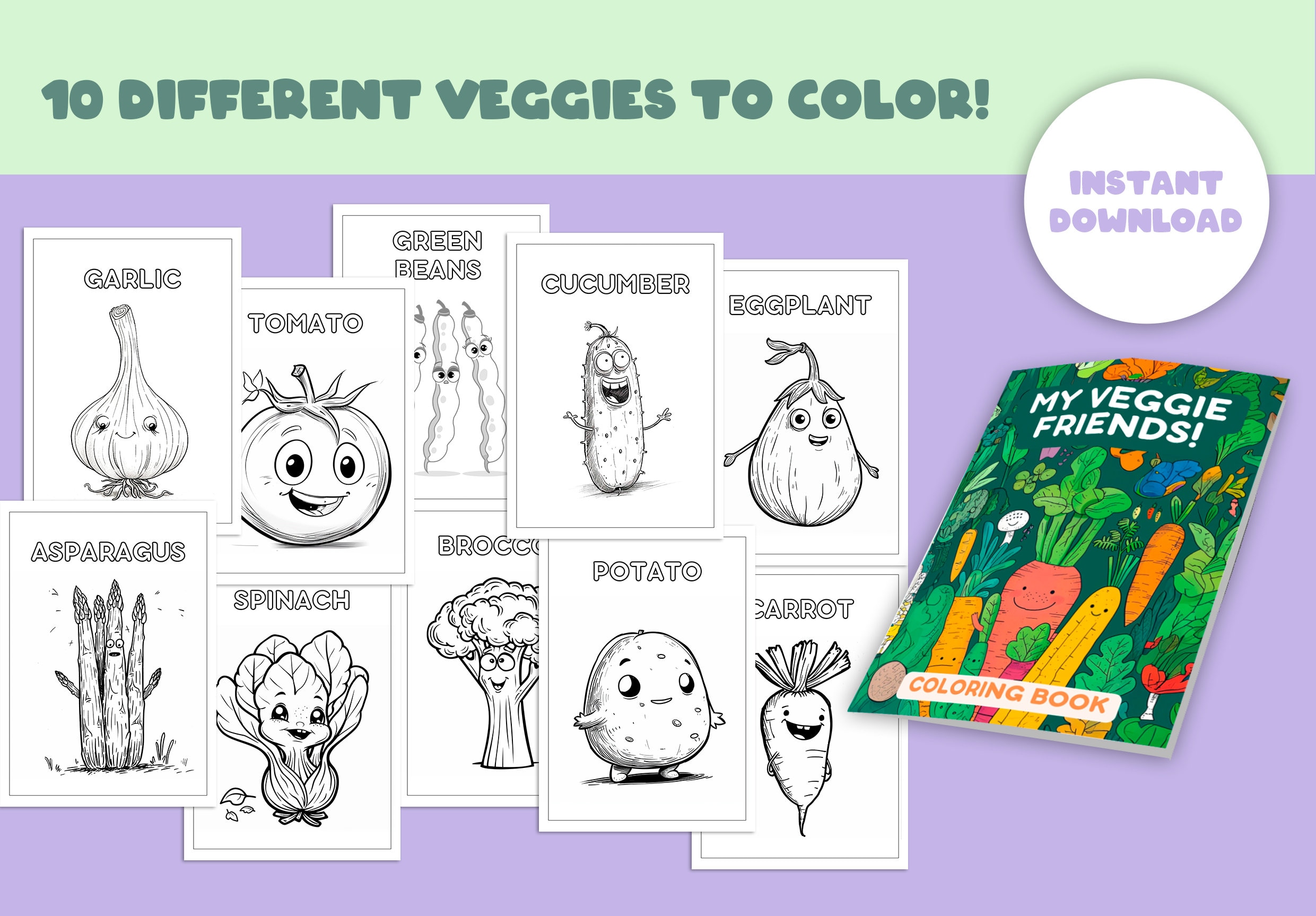 Vegetable Coloring Pages, Veggies Coloring Book, Easy Coloring, Kids ...