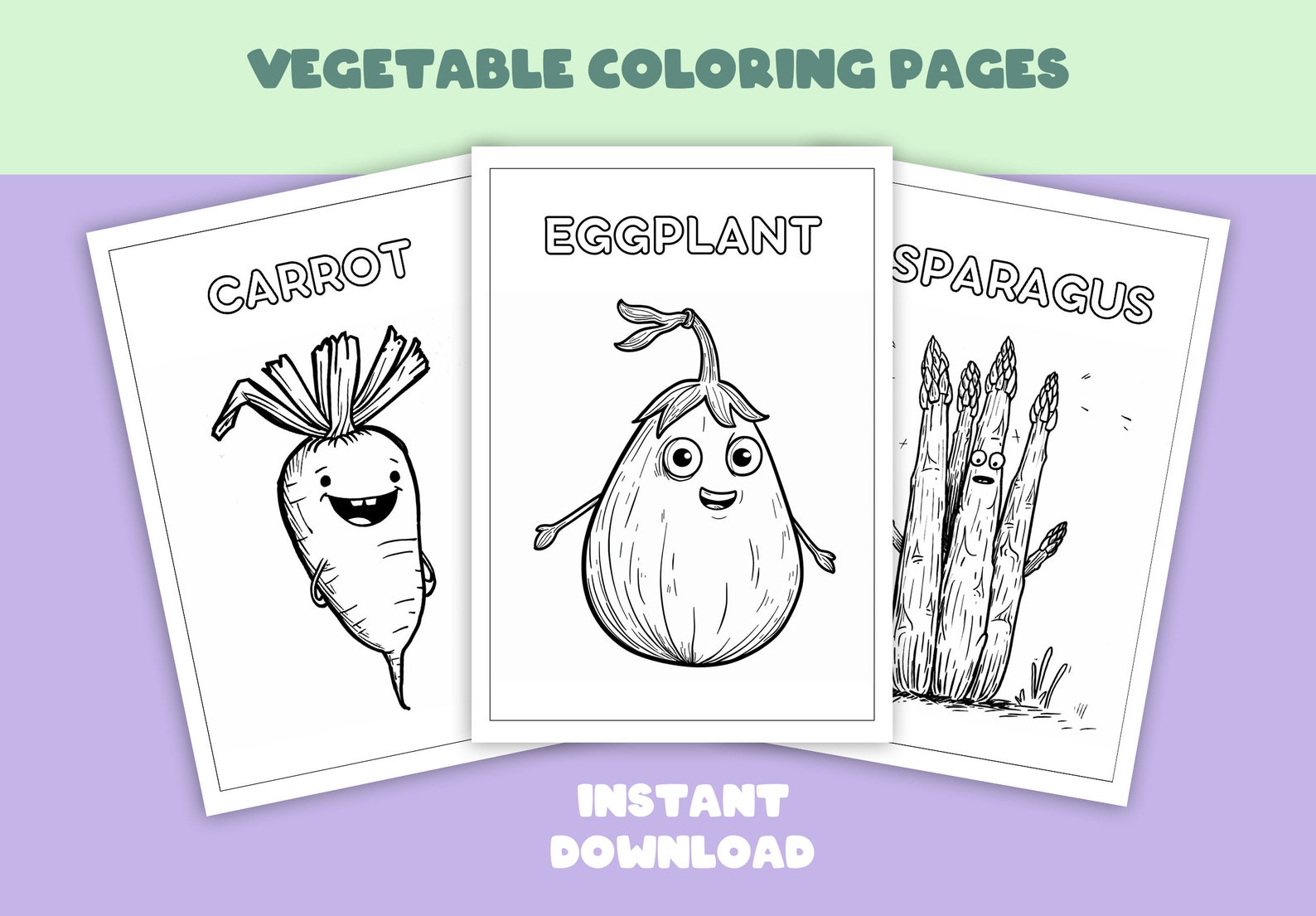 Vegetable Coloring Pages, Veggies Coloring Book, Easy Coloring, Kids ...