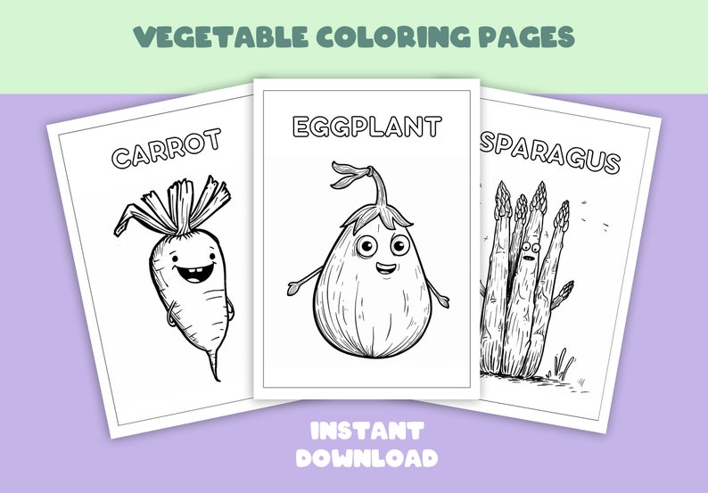 Vegetable Coloring Pages, Veggies Coloring Book, Easy Coloring, Kids ...
