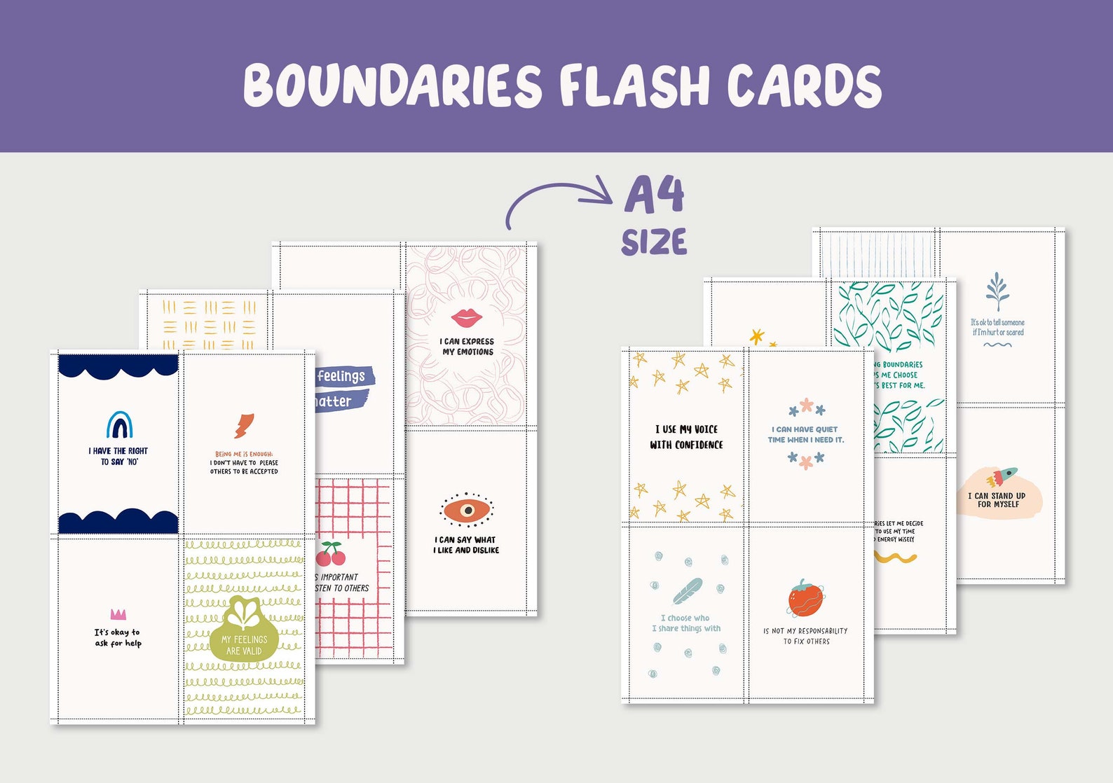 Personal Boundaries Flash Cards for Kids, Healthy Boundaries, Boundary ...