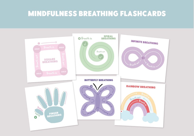 Mindfulness Breathing Flashcards for Kids, Anxiety Relief, Calm Down ...