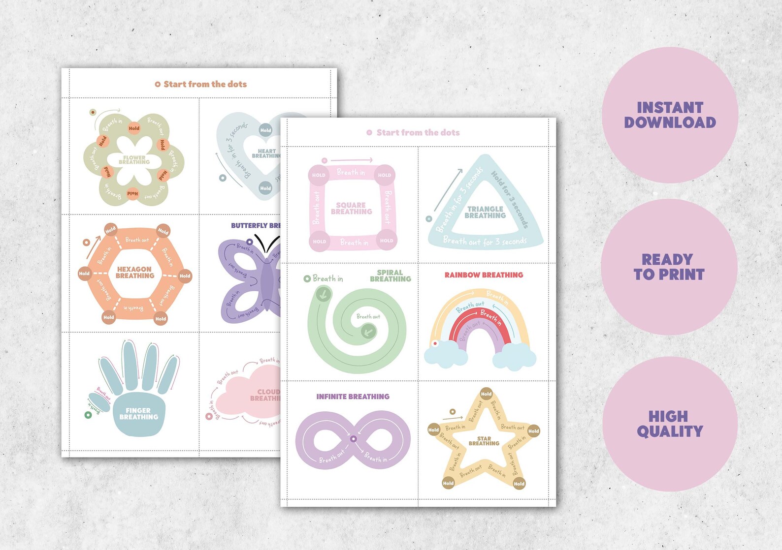 Mindfulness Breathing Flashcards for Kids, Anxiety Relief, Calm Down ...