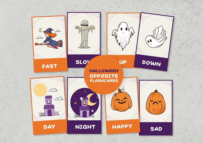 Halloween Opposite Flashcards, Montessori Homeschool Flashcards ...