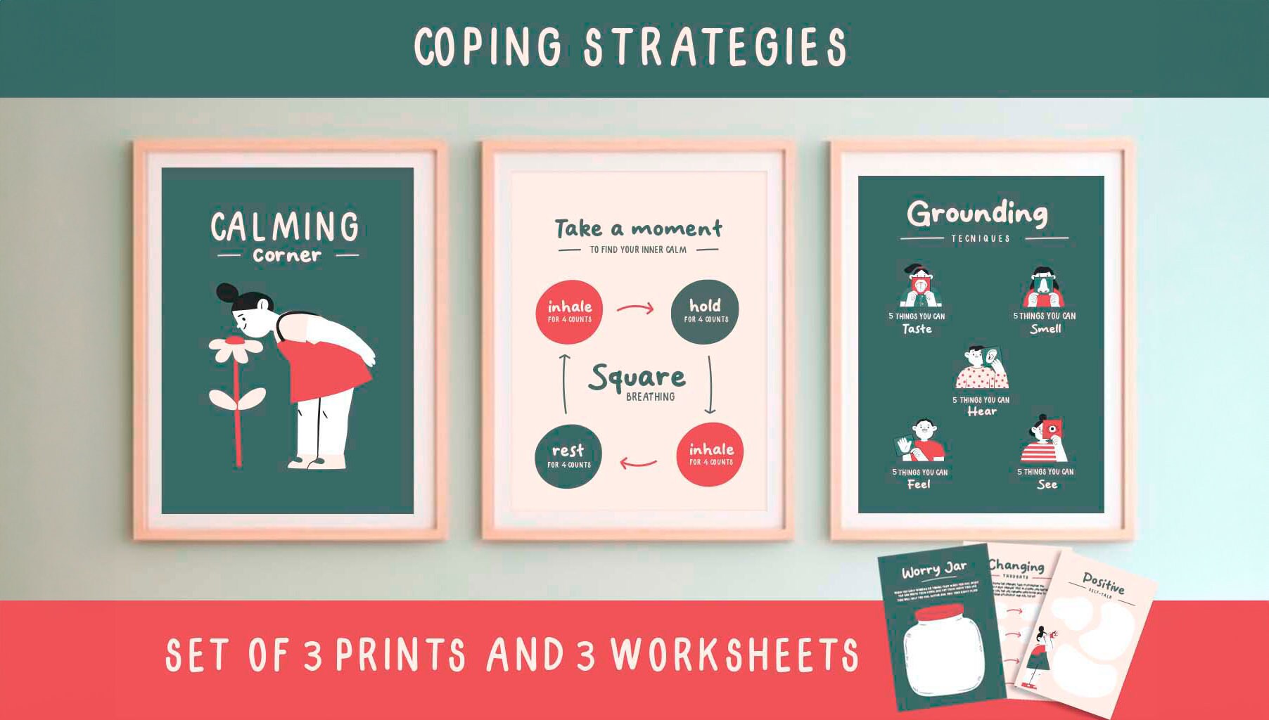 Therapy Office Poster Bundle, School Counsellor, Grounding, Breathing ...