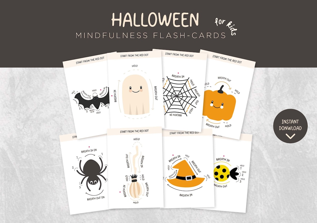 Halloween Breathing Exercises Flashcards for Kids, Calming Corner ...
