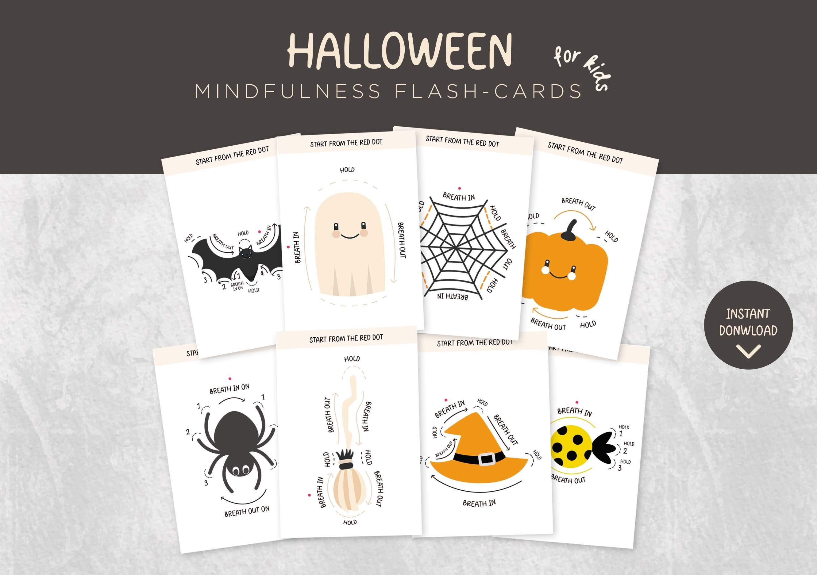 Halloween Breathing Exercises Flashcards for Kids, Calming Corner ...