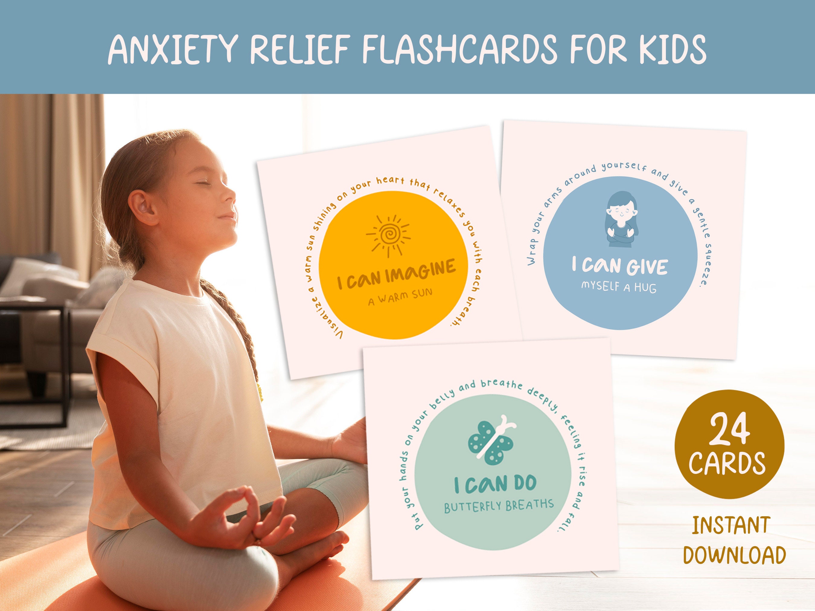 24 Anxiety Relief Flashcards for Kids, Mindfulness Cards, Mental Health ...