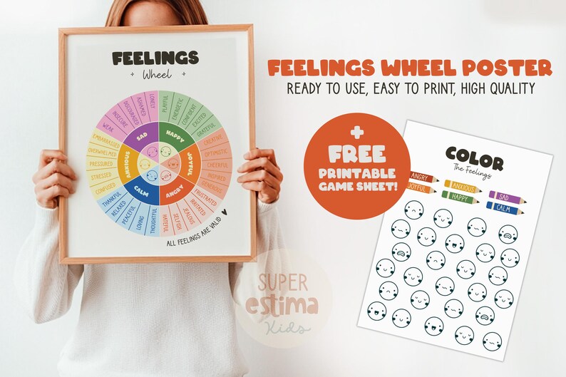 Feelings Wheel Chart, Printable School Psychology Tool, Mental Health ...