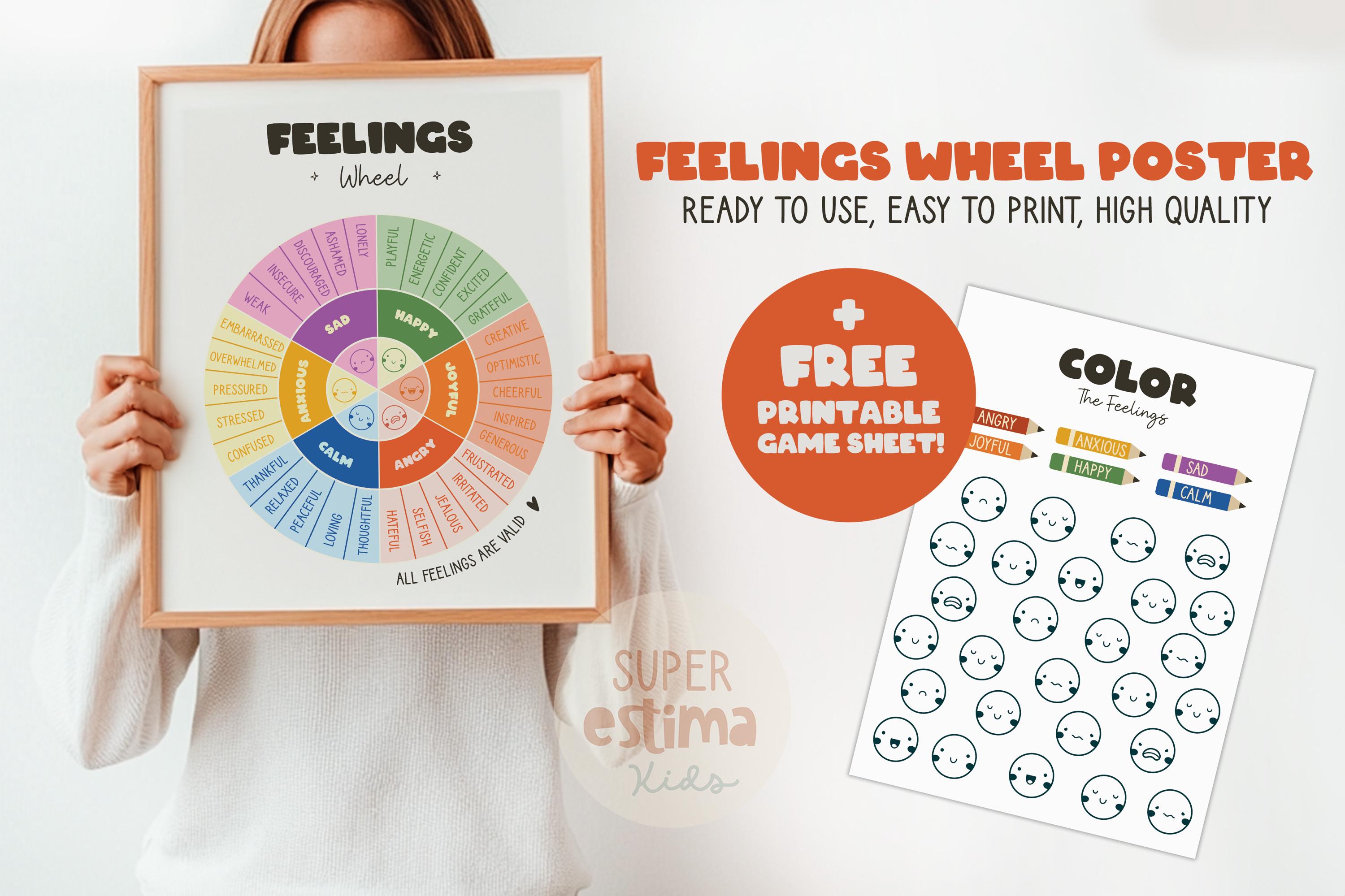 Feelings Wheel Chart, Printable School Psychology Tool, Mental Health ...