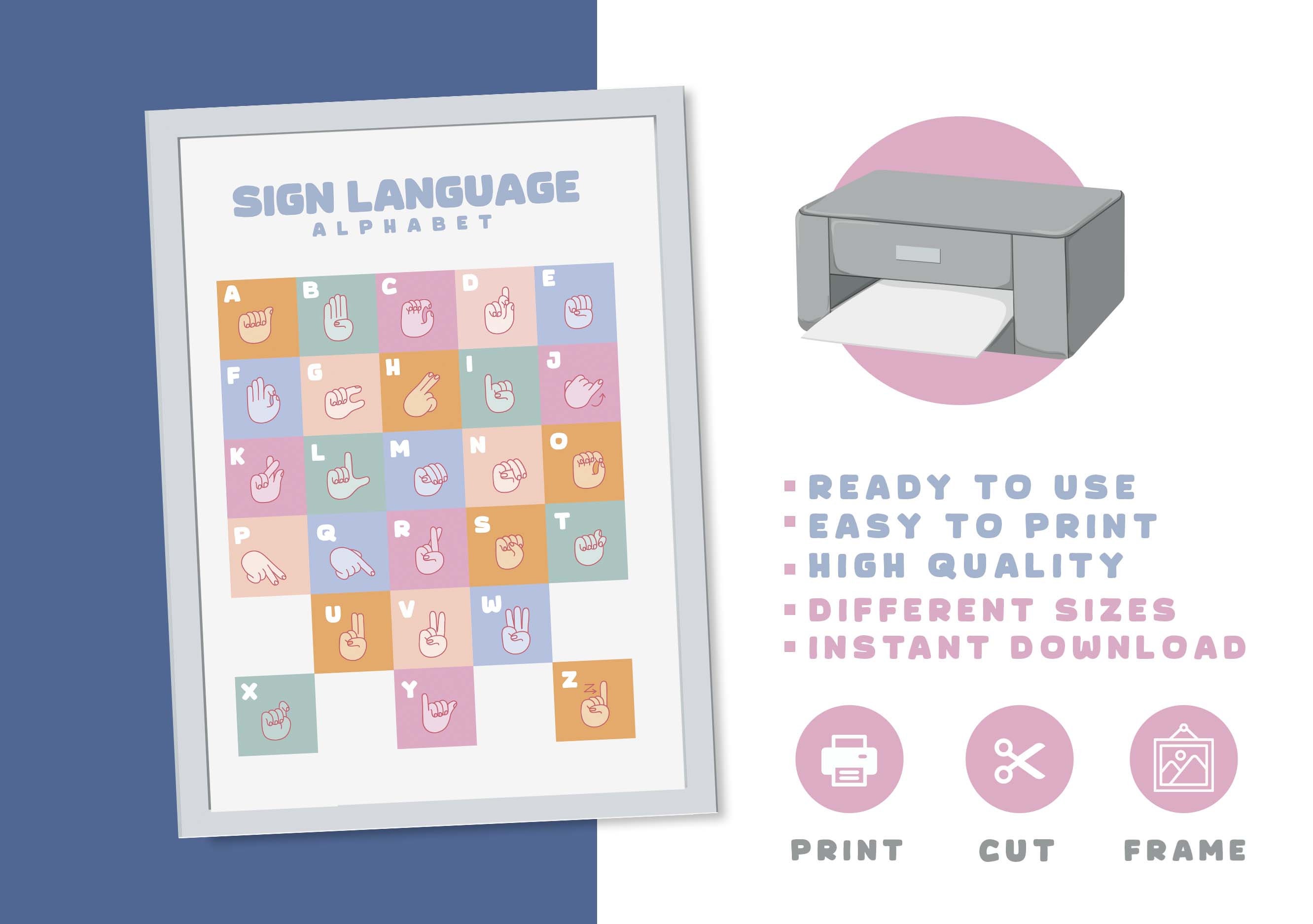 ASL, American Sign Language Alphabet Poster, Deaf Alphabet, Educational ...