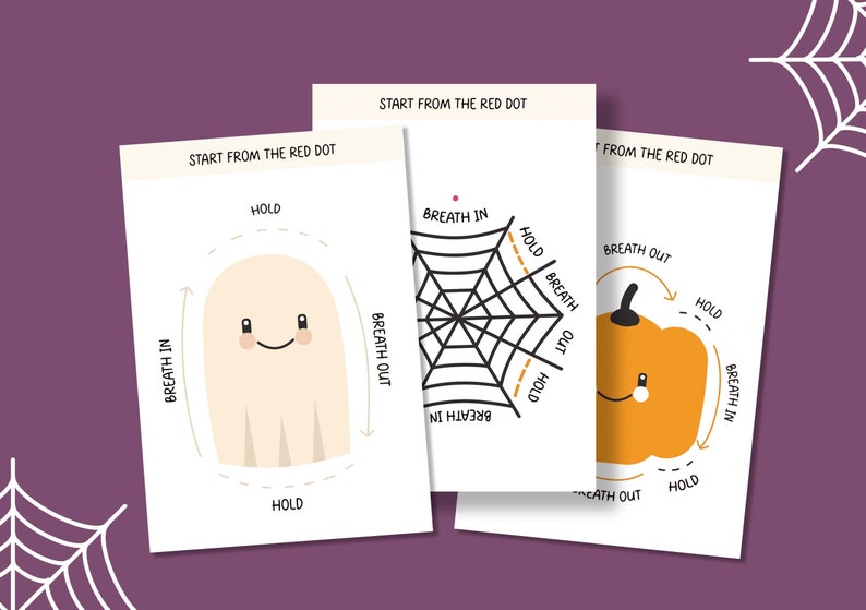 Halloween Breathing Exercises Flashcards for Kids, Calming Corner ...
