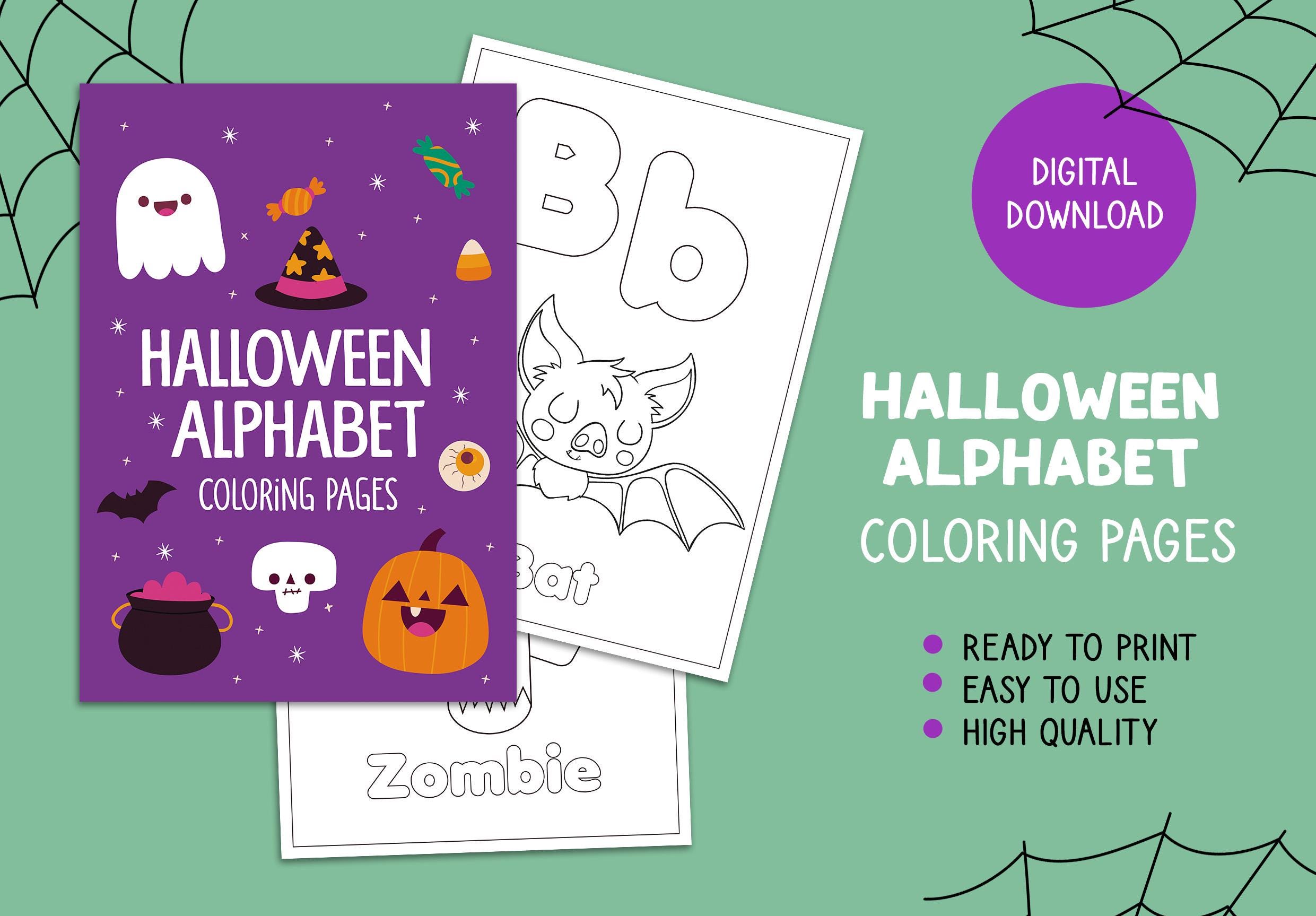 Halloween Alphabet Coloring Pages, ABC Worksheets, Preschool Printables ...