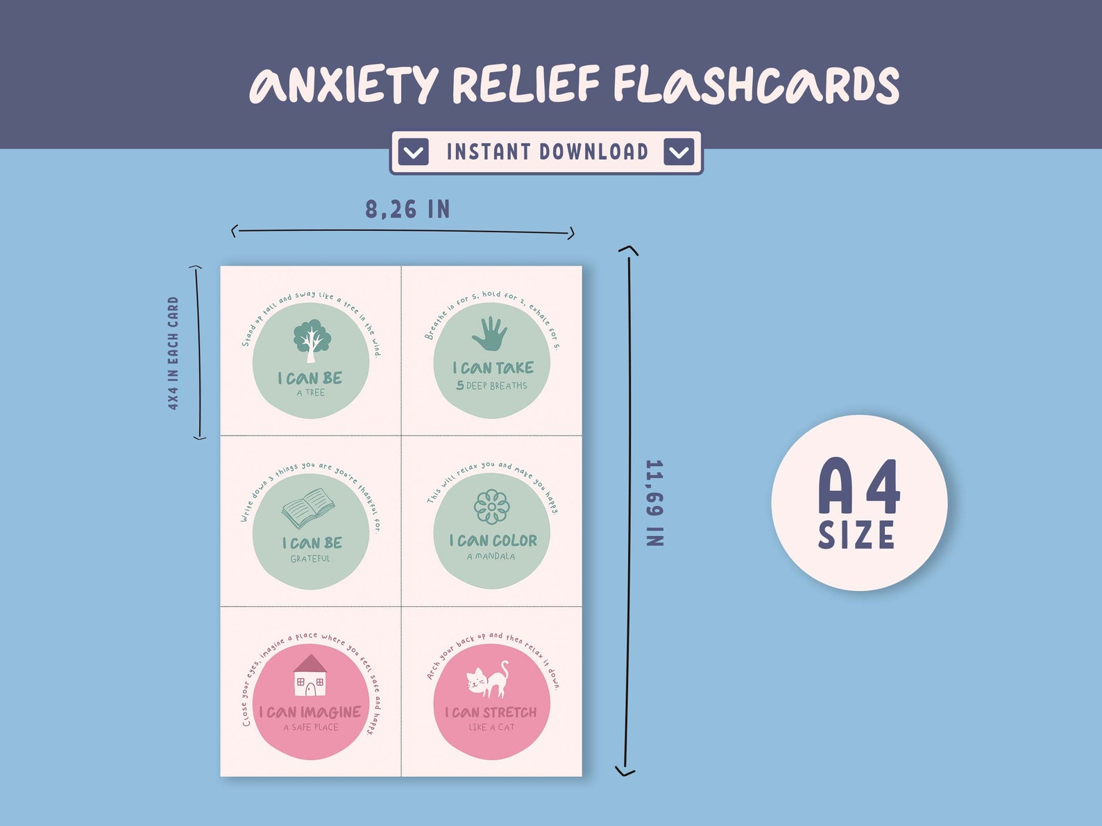 24 Anxiety Relief Flashcards for Kids, Mindfulness Cards, Mental Health ...