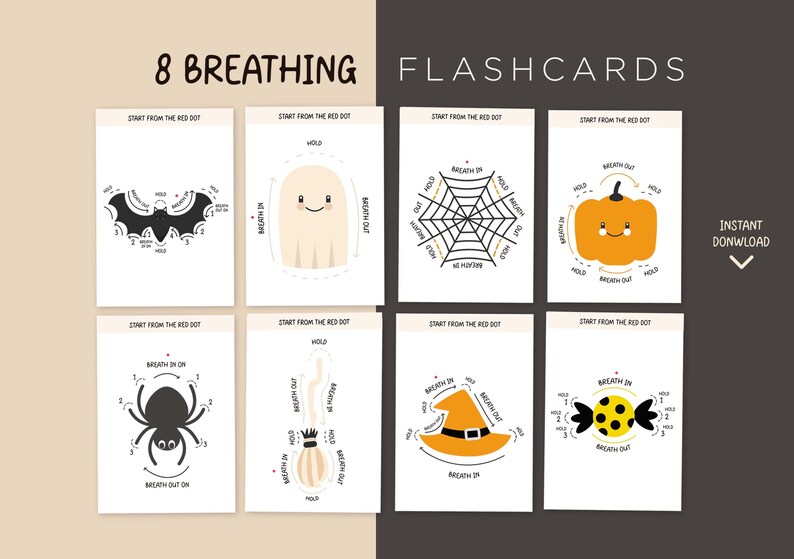 Halloween Breathing Exercises Flashcards for Kids, Calming Corner ...