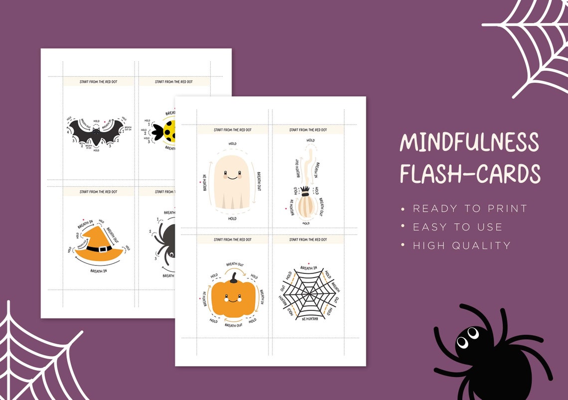 Halloween Breathing Exercises Flashcards for Kids, Calming Corner ...
