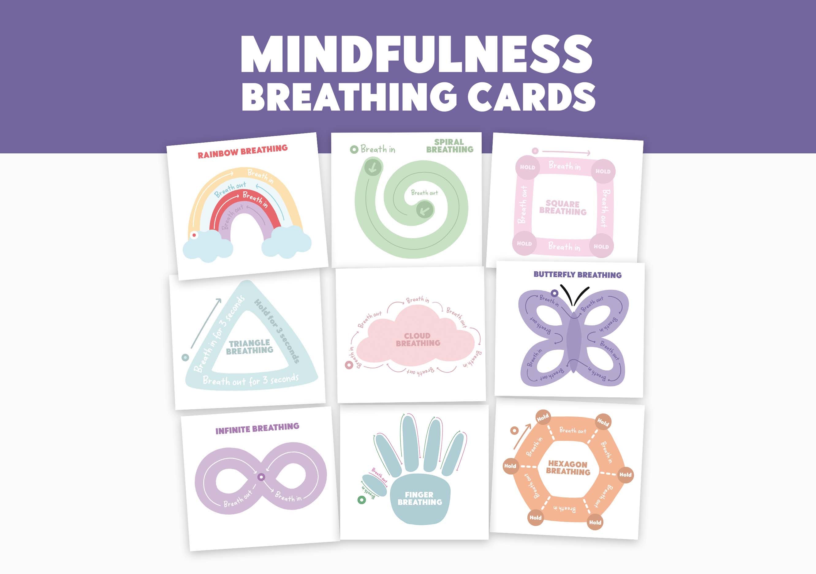 Mindfulness Breathing Flashcards for Kids, Anxiety Relief, Calm Down ...