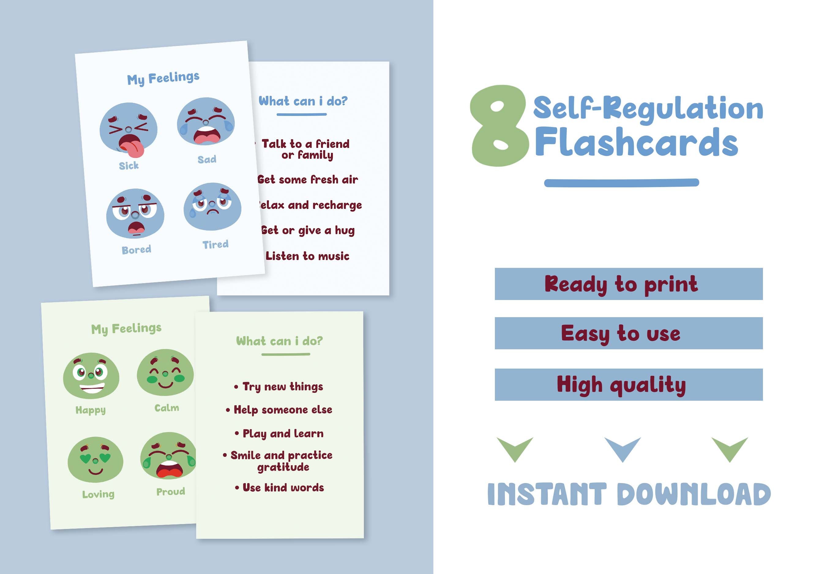 Self-regulation Flashcards, Anxiety Relief, Calming Corner, Coping ...