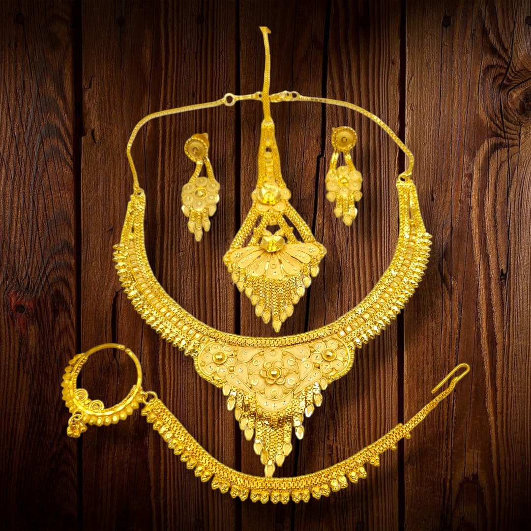 Elegant Gold-plated Necklace With Matching Earrings Jewellery Set - Etsy