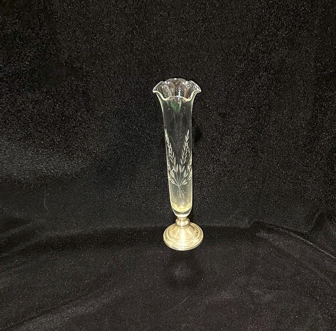 Vintage WEB Sterling Silver and Crystal Bud Vase Wheat Etched Pattern ...
