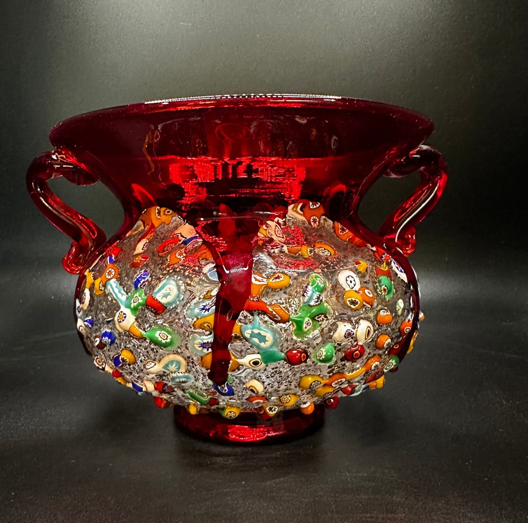 Murano Millefiori Art Glass Vase / Bowl - Red - Etsy