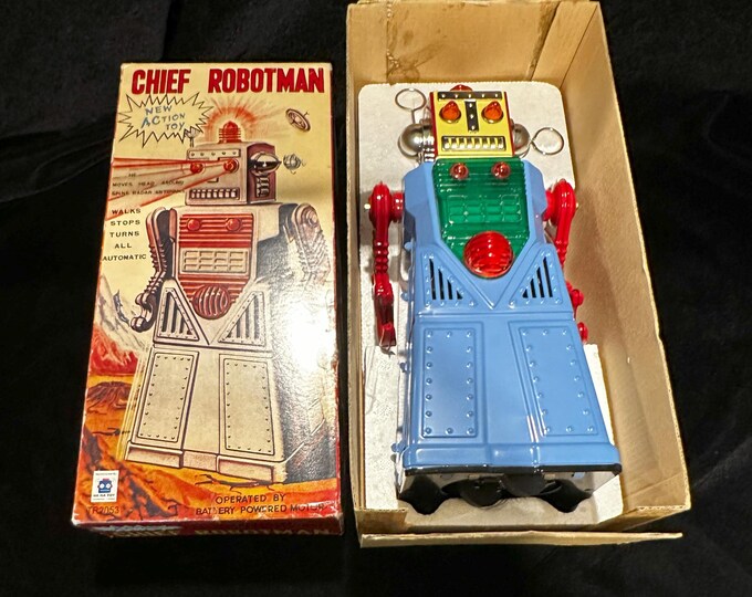 Chief Robotman Robot BLUE Tin Toy Battery Operated Robot. - Etsy