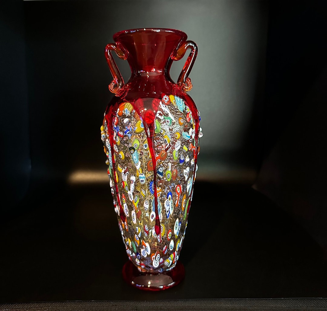 Murano Glass Millefiori Art Glass Vase - Red - Etsy