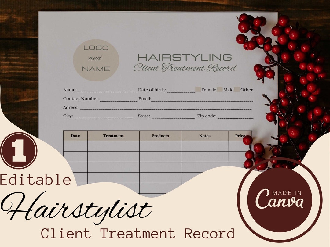 Hairdresser Client Record Form, Client Record Form, Client Form, for ...